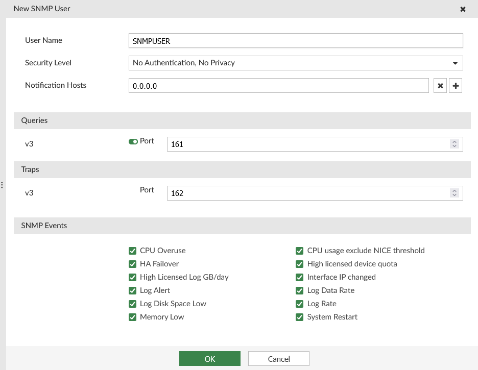 SNMP v3 users | FortiAnalyzer 7.6.3 | Fortinet Document Library